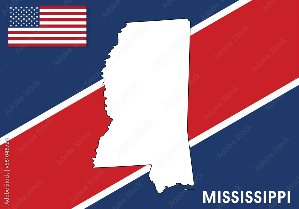 Mississippi - USA, United States of America Map vector template. white ...