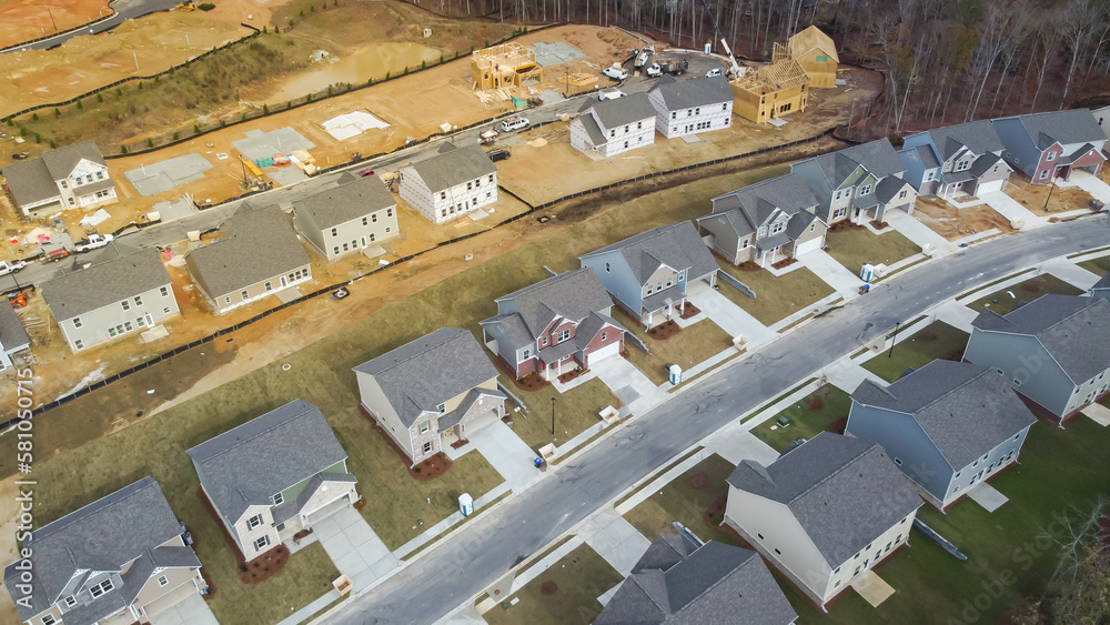 Photo & Art Print Suburban subdivision with two story houses under ...