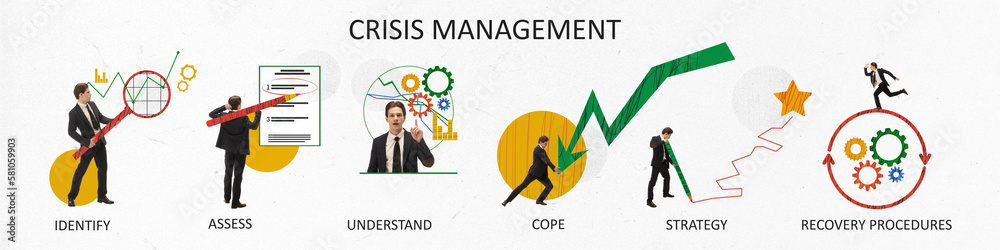 Set of icons for crisis management banner. Business strategy of ...
