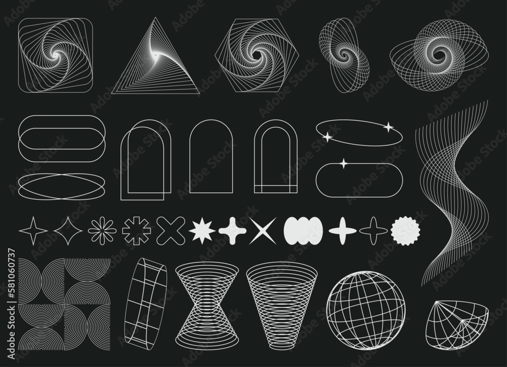 Set of Abstract geometric shapes trending futuristic line design ...