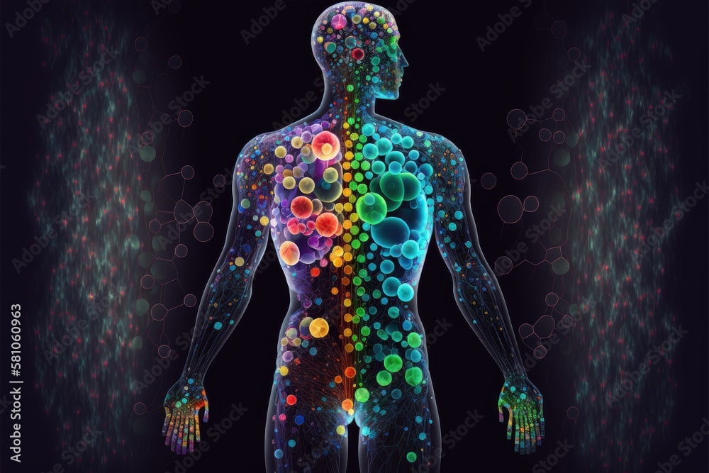 image of human body with multicolored cells after gene therapy, created ...