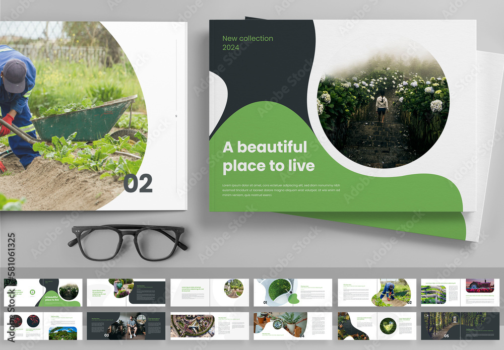 Nature Brochure Portfolio Layout with Green Accents Stock Template ...