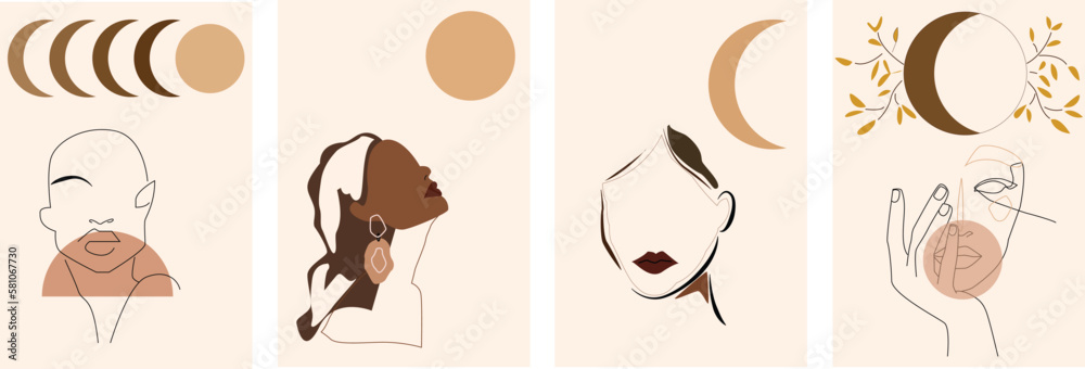 Modern single line art, female portrait, aesthetic contour. Great for ...