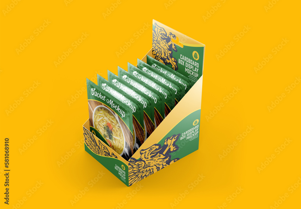 Metallic Sachets in Display Box Mockup Stock Template | Adobe Stock