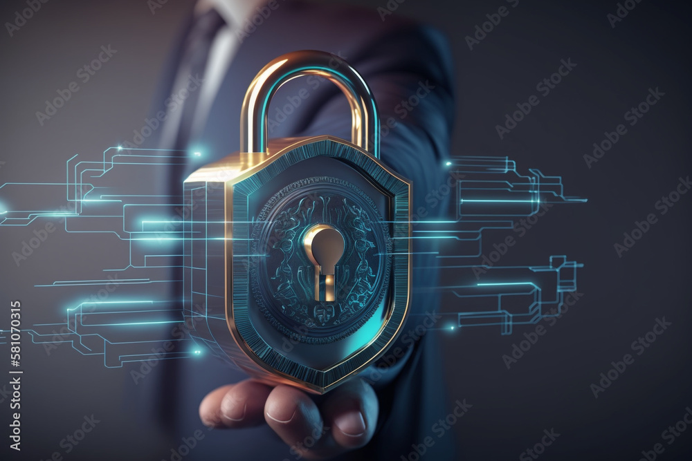 Cybersecurity concepts to protect data lock icons and internet network security technology ...