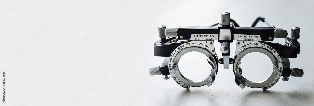 Banner. Ophthalmic frame for the selection of glasses. An optometrist's ...