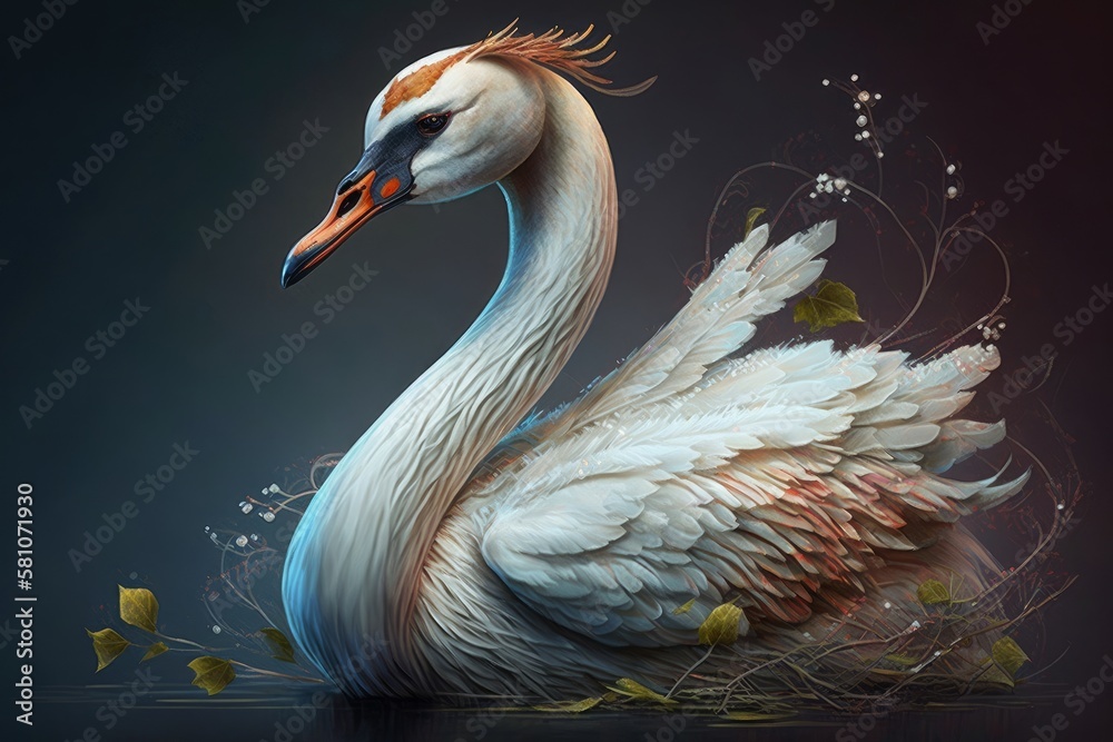 Stunning Digital Art of a Beautiful Little Swan Standing Alone on White ...