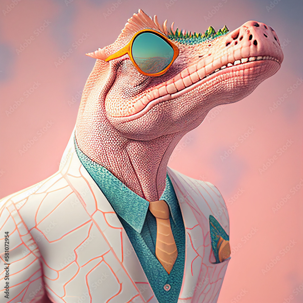 Realistic lifelike dino dinosaur in retro vintage pastel colourful, mod ...