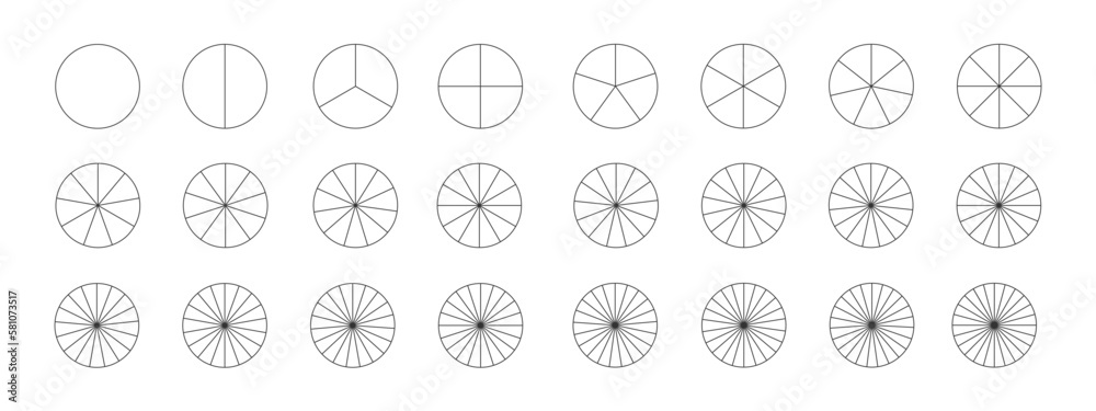 Donut or pie chart templates. Circle divides on equal parts from 2 to ...