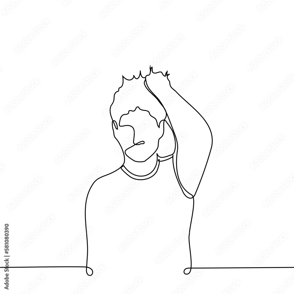 Man Smoothing His Hair With His Hand One Line Drawing Vector Concept Man Styling Himself