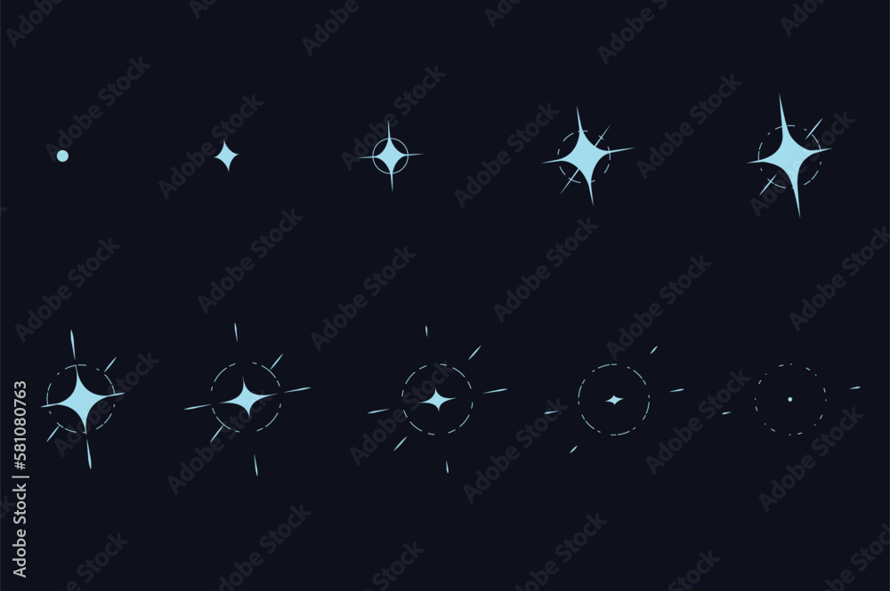 Animated shine concept in the flat cartoon design on a dark background ...