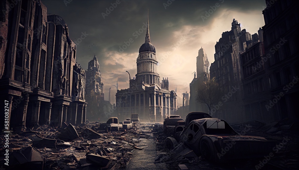 Apocalyptic view of destroyed London, post - apocalypse after world war ...