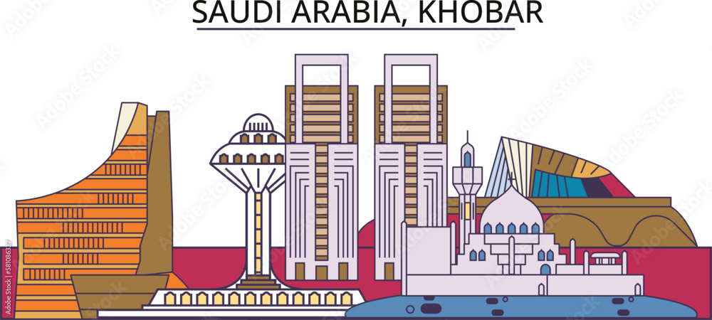Saudi Arabia, Khobar tourism landmarks, vector city travel illustration ...