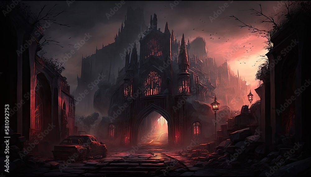 Scary Medieveal Fantasy City, Mystical Nightmare Concept. Town Built On ...