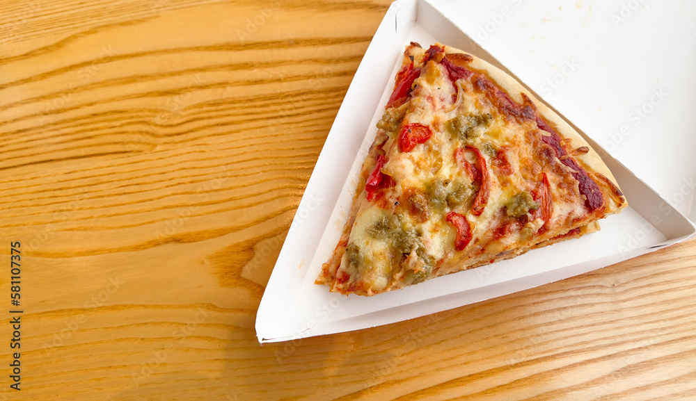 one pizza slice traditional finger gourmet food representing unhealthy ...