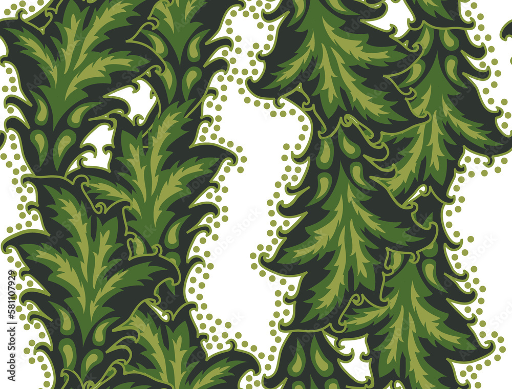 Lush Leaves Vertical Garland Print, Transparent Background, Foliage ...