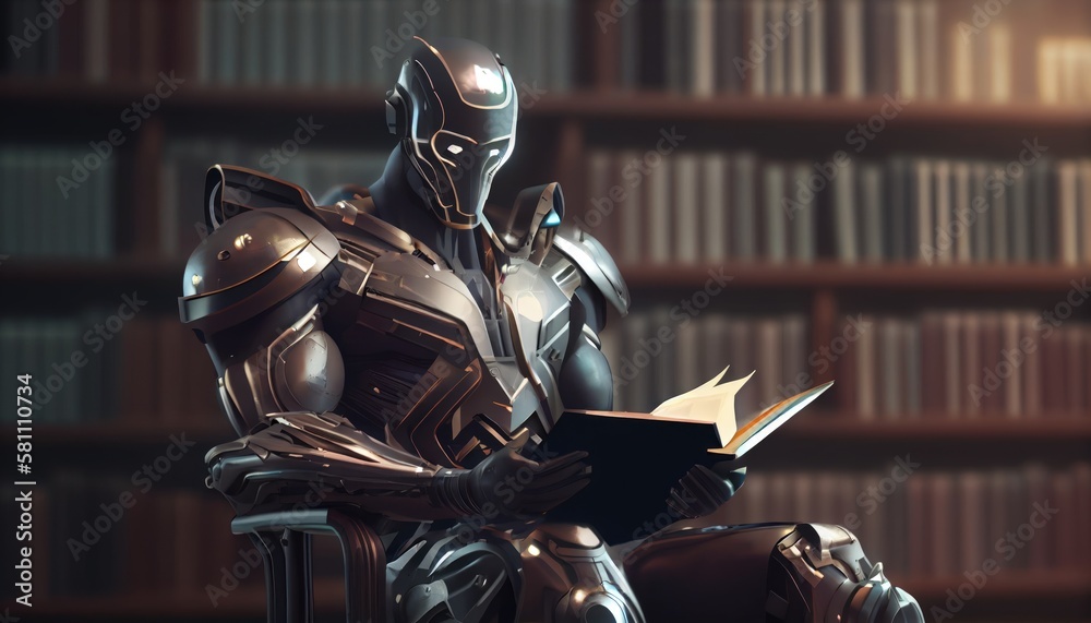 Self educating artificial intelligence. Machine learning concept. Robot ...