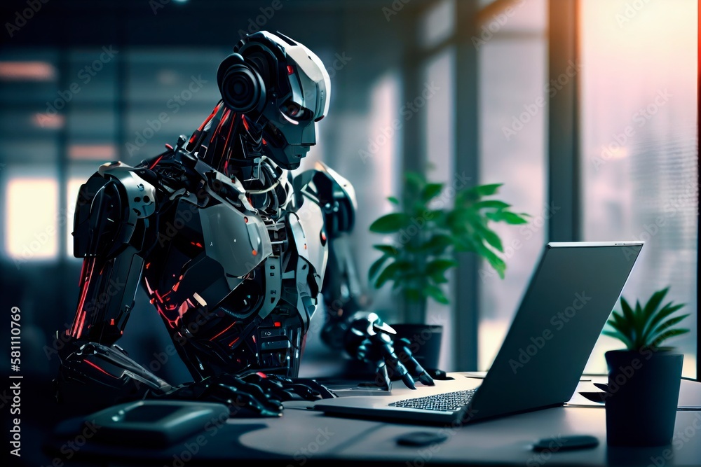 Self educating artificial intelligence. Machine learning and future concept. Robot studying ...