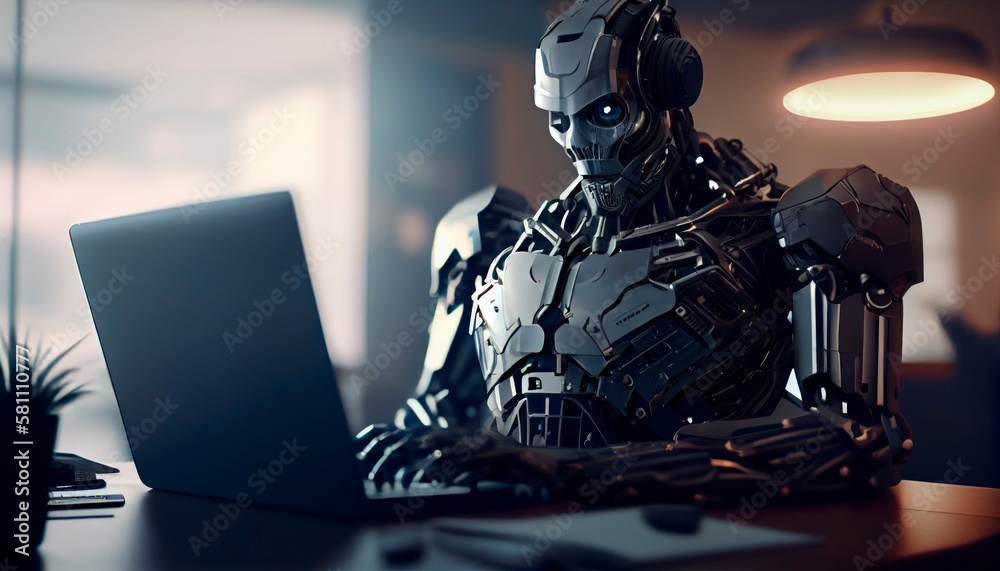Self educating artificial intelligence. Machine learning and future concept. Robot studying ...