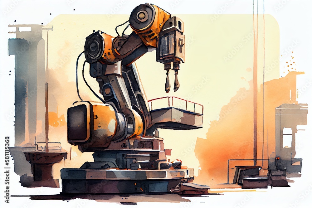 Watercolor Illustration of a Industrial Machine Robot, Smart Modern ...