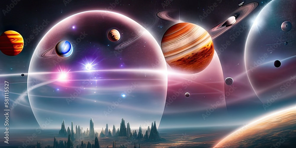 Space and planet background. Planets surface with craters, stars and ...