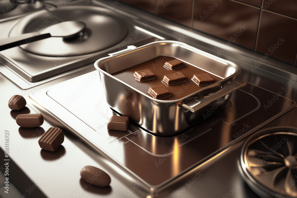 Melted chocolate in a pan over a stove is a food made from fermented ...