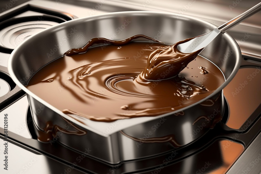 Melted chocolate in a pan over a stove is a food made from fermented ...