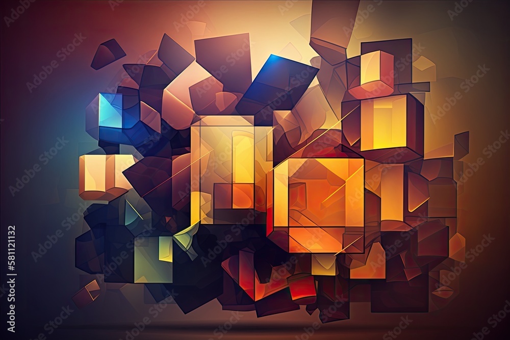 Glowing cubes abstract background with dark backdrop. Combining Cubism ...