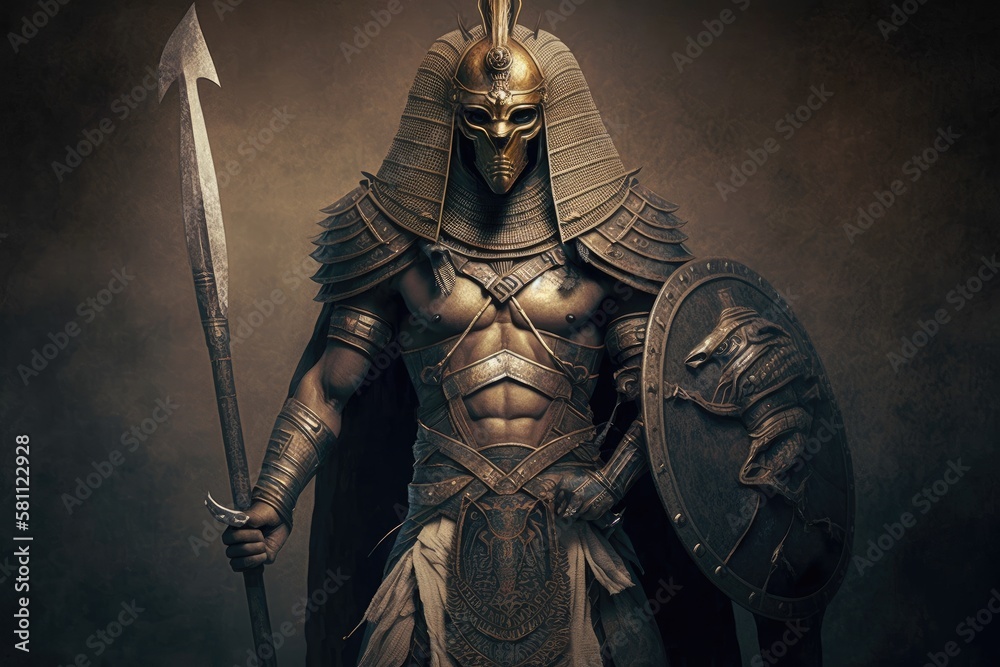 ancient egyptian guardian warrior with shield and sword in hand ...