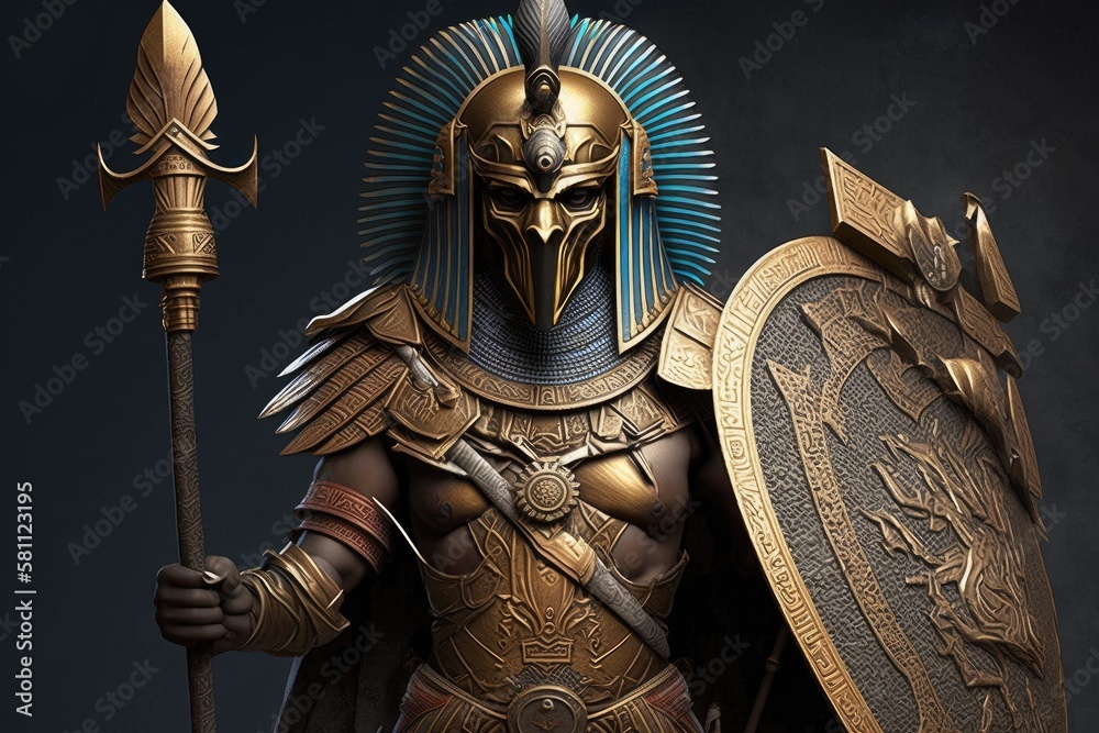 ancient egyptian guardian warrior with shield and sword in hand ...