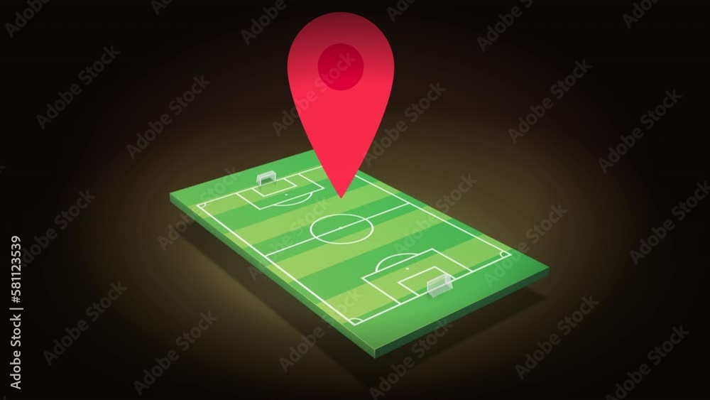 Looping animation of a red geo location marker hopping across a 3D ...