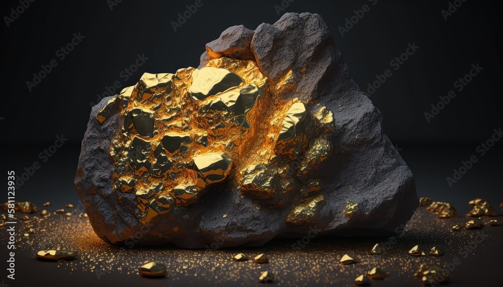 Stunning Close up of Pure Gold Ore and a Big Nugget from the Mine. A ...