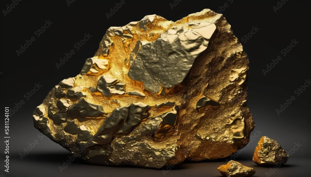 Stunning Close up of Pure Gold Ore and a Big Nugget from the Mine. A ...