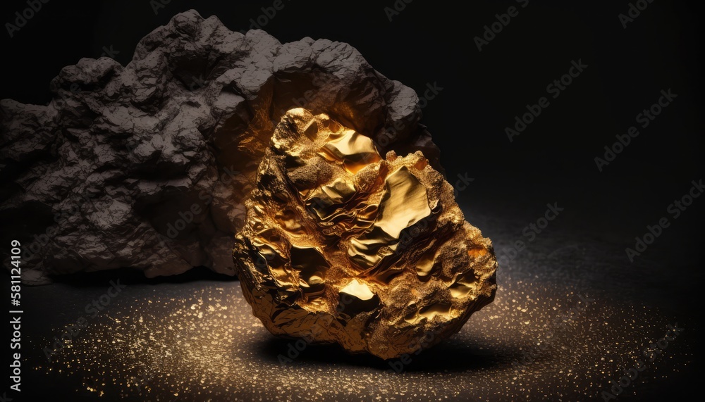 Stunning Close up of Pure Gold Ore and a Big Nugget from the Mine. A ...