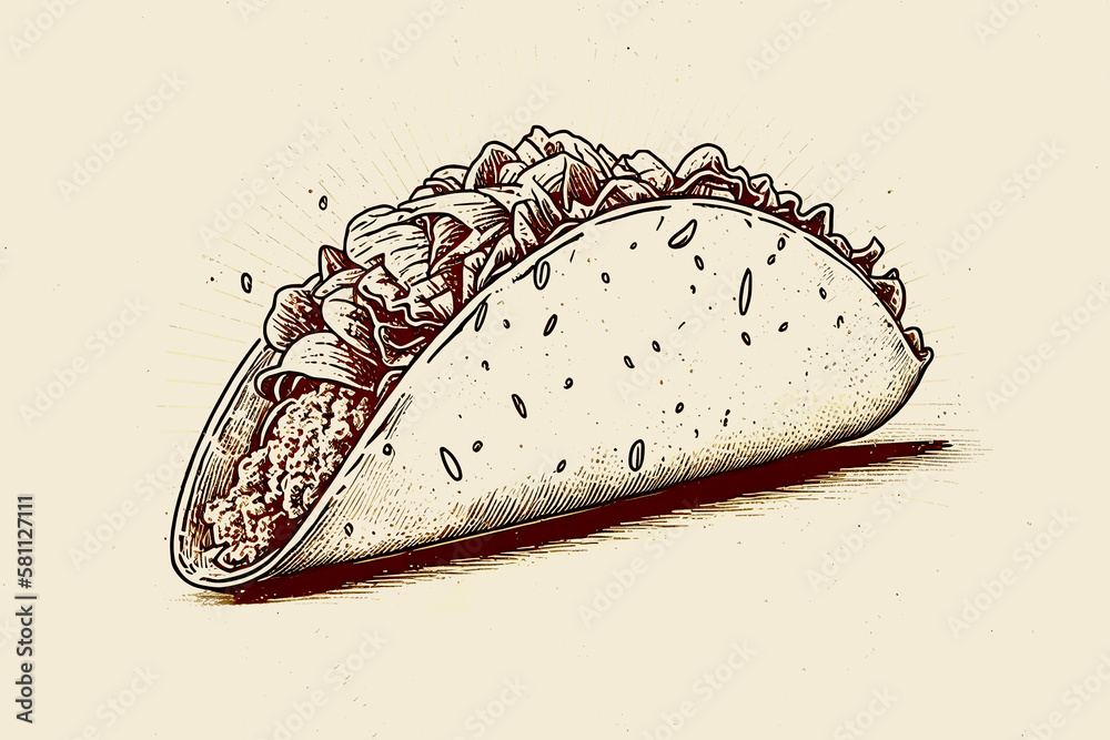Drawing of a taco. Mexican street food drawing illustration. Generative ...