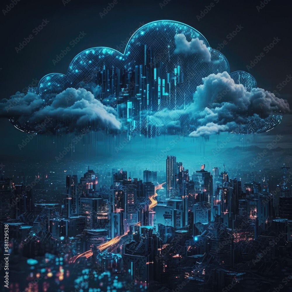 Cloud computing technology and data connect background.Generative AI ...