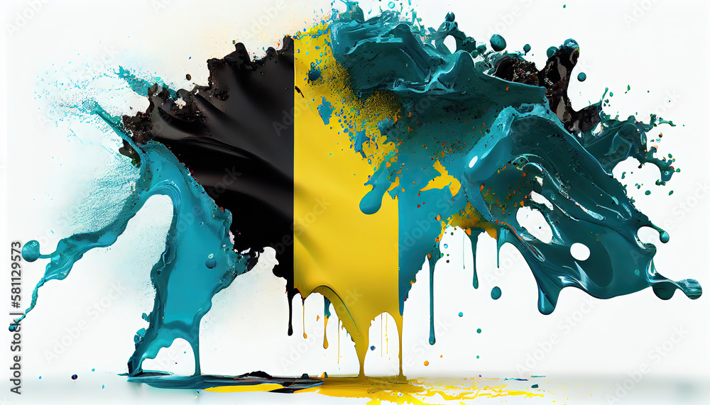 Liquid Paint Colors of Bahamas Flag Dripping and Explosion Abstract Art ...