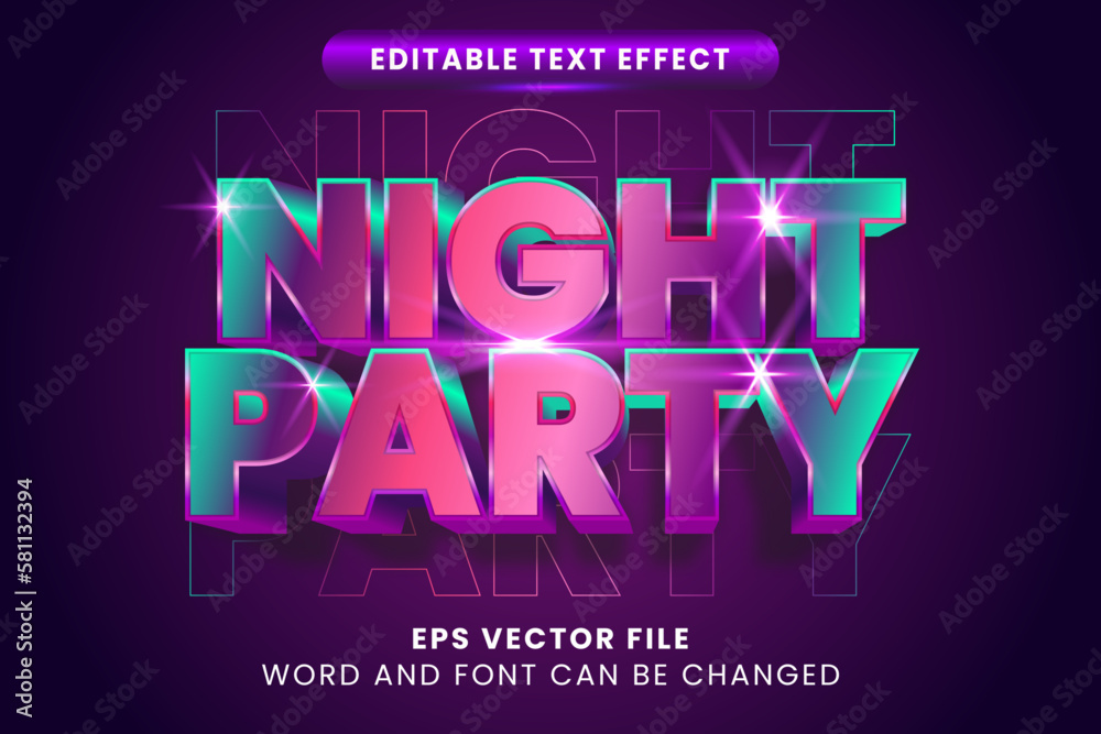 Night party neon gradient vector text effect Stock Vector | Adobe Stock