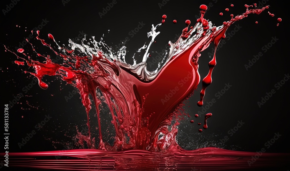 a red liquid splashing into the water on a black background with a ...