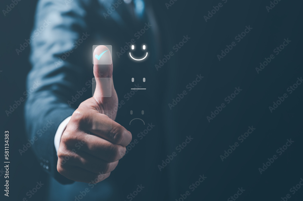 Customer service satisfaction survey concept.Business people or ...