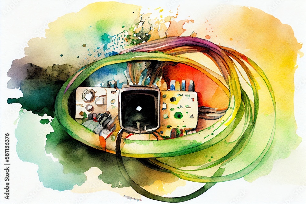 Watercolor Illustration of a Fiber Optic Cable Internet Connection ...