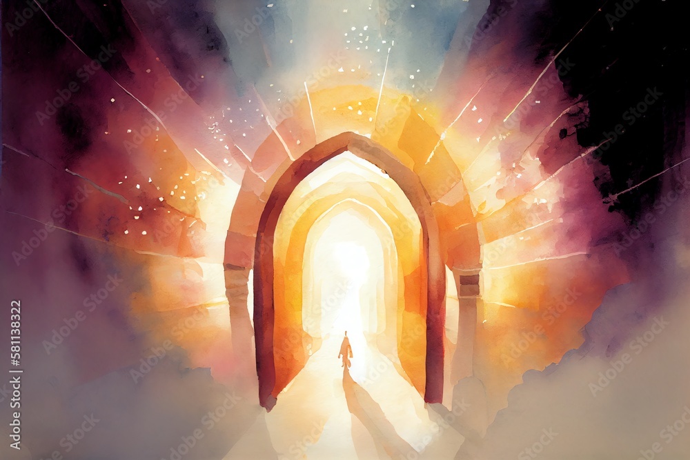 Watercolor Illustration of a Tunnel Of Light, Spirituality And ...