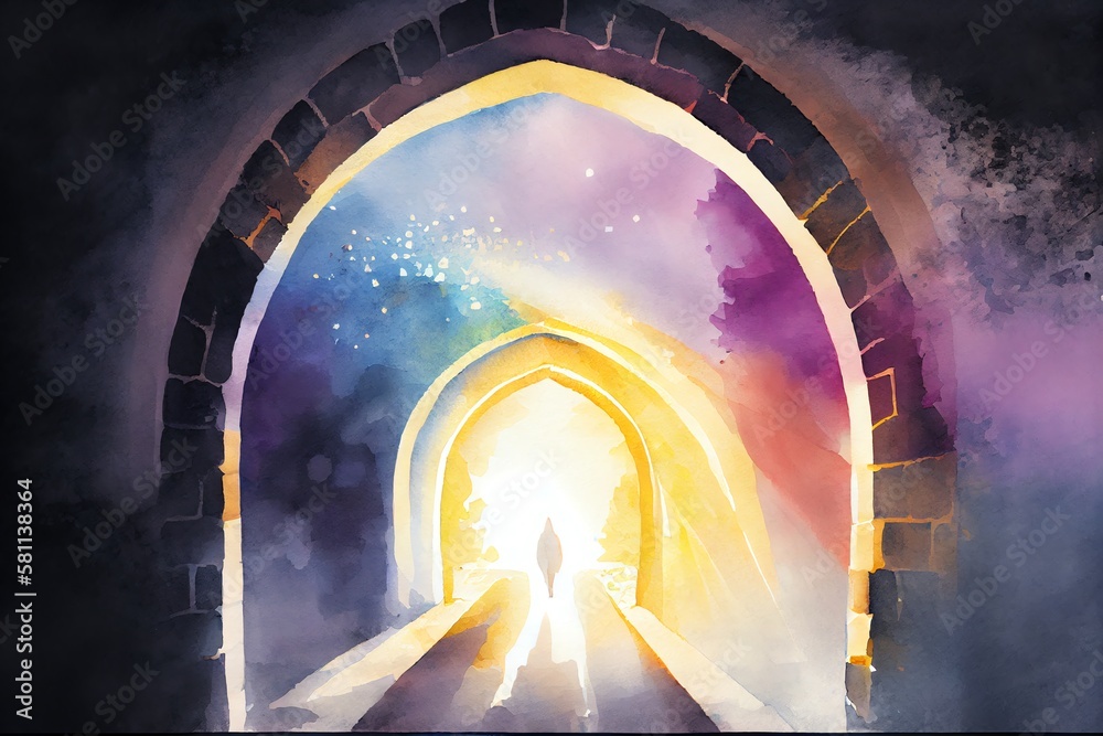 Watercolor Illustration of a Tunnel Of Light, Spirituality And ...