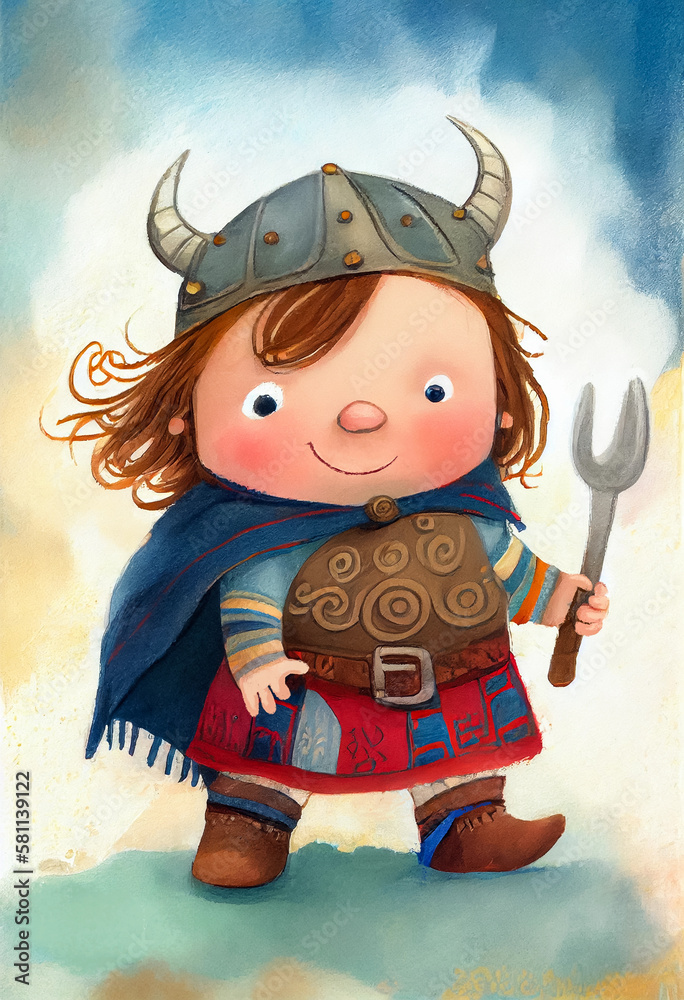 Cute little boy dressed as a viking. Cartoon illustration for children ...