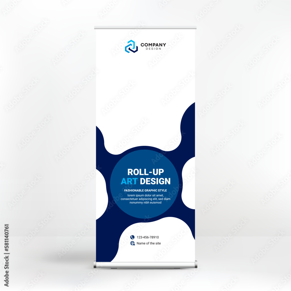 Geometric design, roll-up, creative blue background, template for photo ...