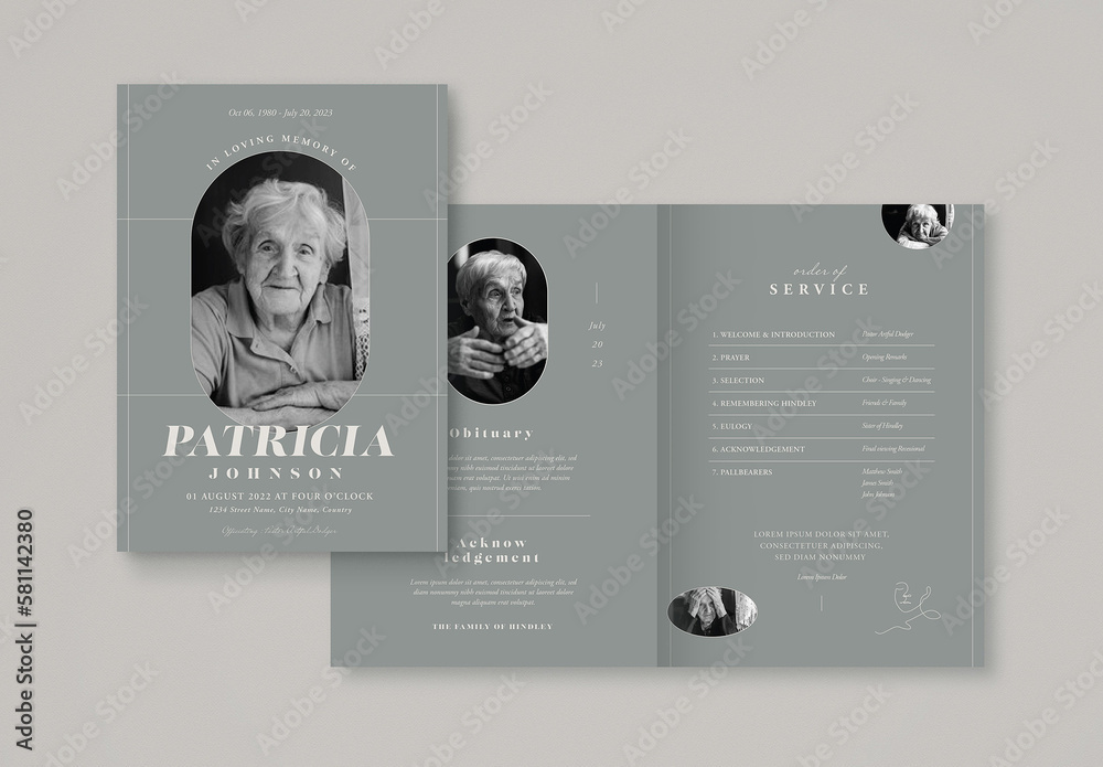 Simple Classic Funeral Program Template Stock Template | Adobe Stock