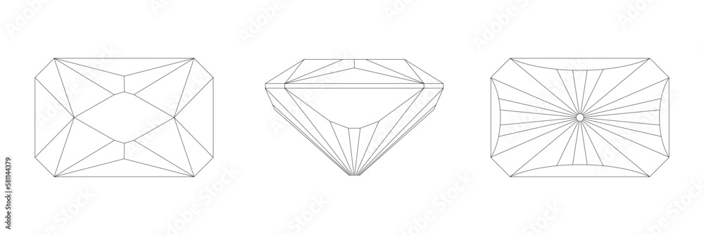Top bottom and side view of diamond outline vector stock illustration ...