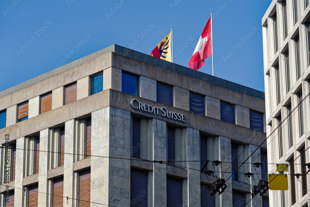 Foto de Branch of Swiss Bank Credit Suisse at Swiss City of Geneva with ...