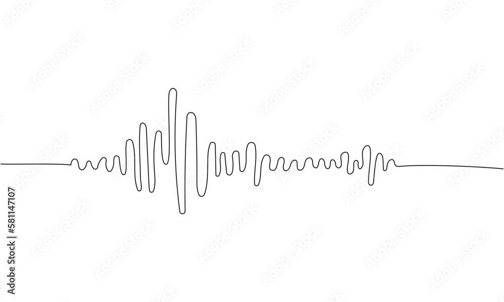 Sound waves, music, spectrogram one line art. Continuous line drawing ...
