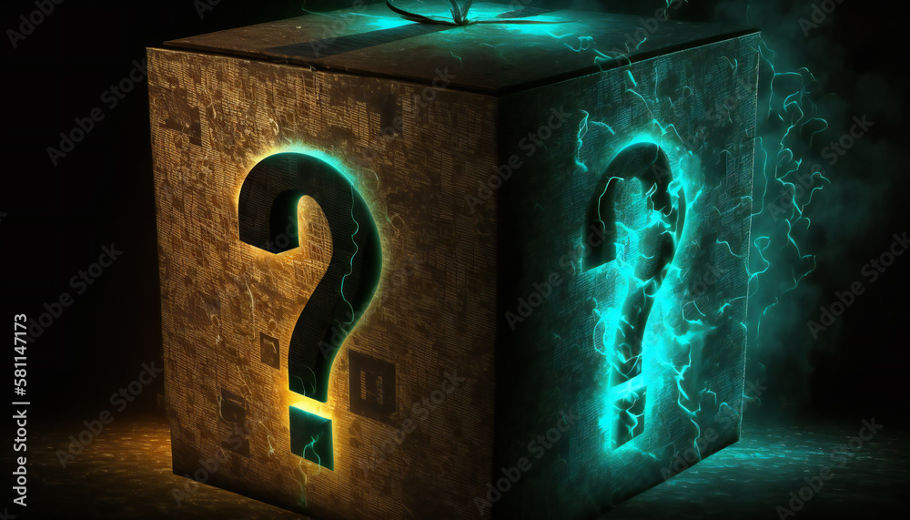 Abstract Mystery gift box with question mark - Mystery Box - Generative ...